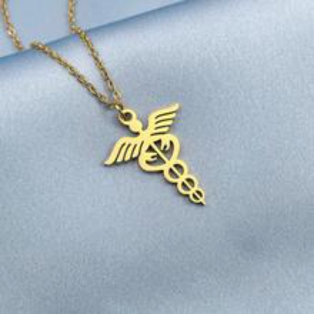 Caduceus Pendant Necklace 14k Gold Plated - Gem